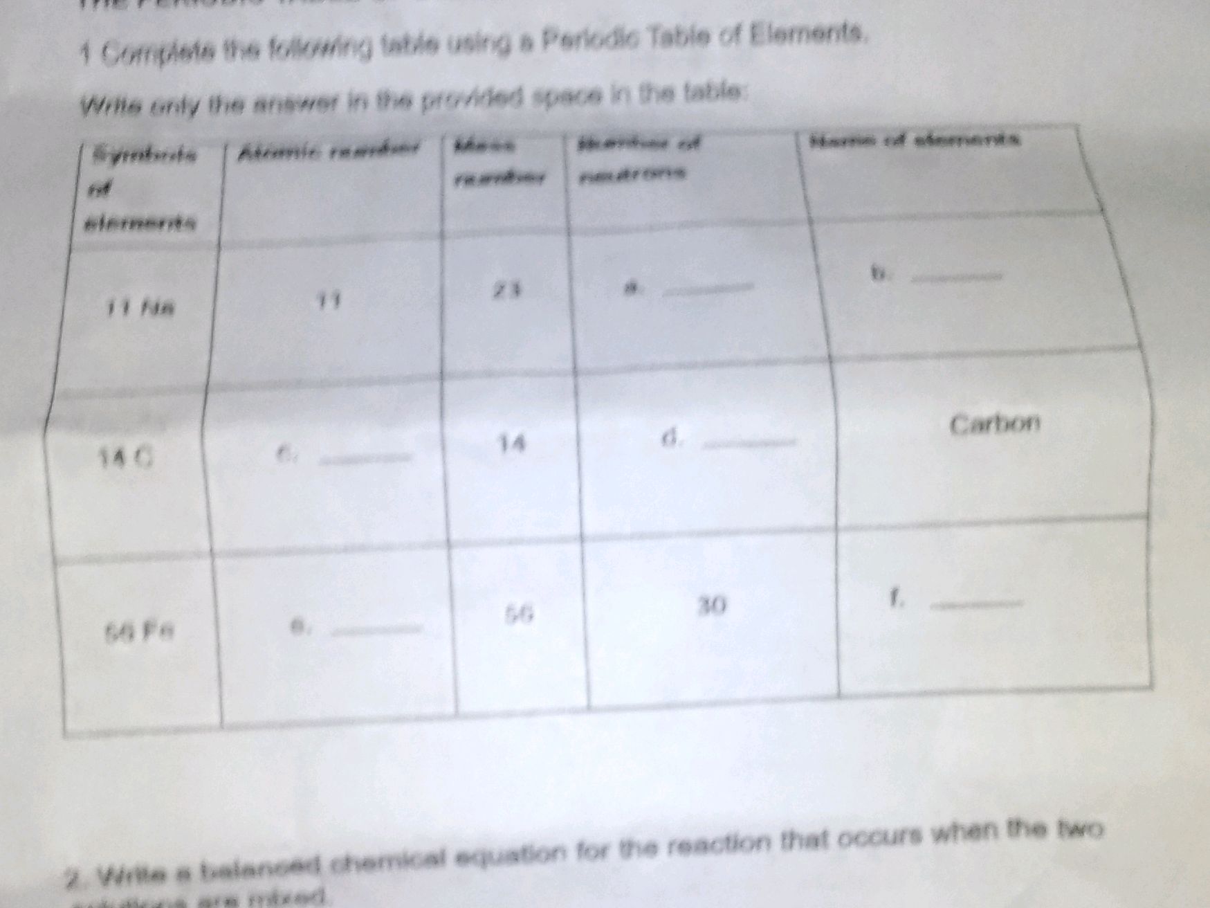 1 Complete the following table using a | StudyX