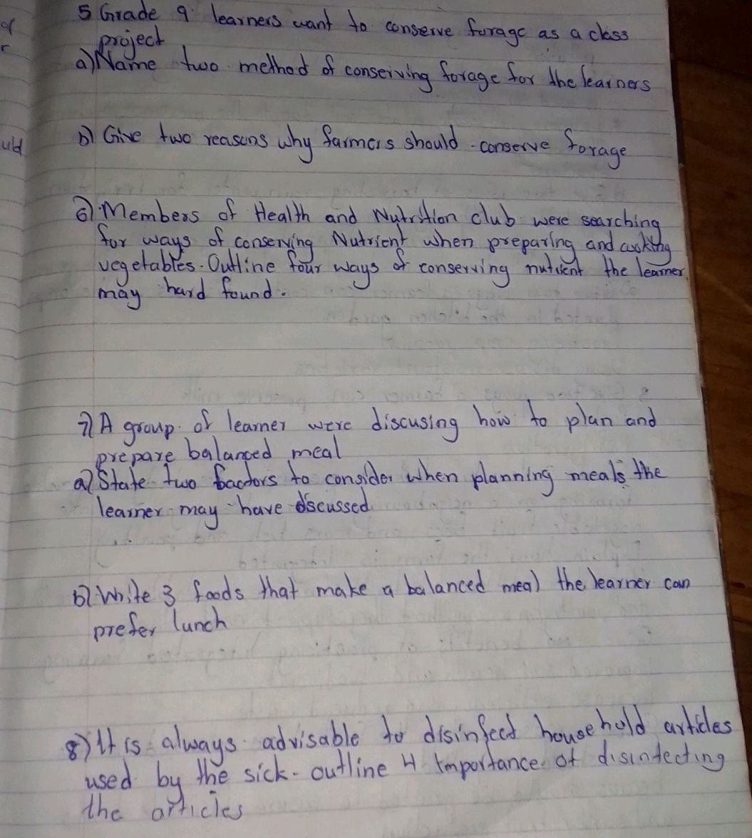 5 Grade 9 learners want to conserve forage | StudyX