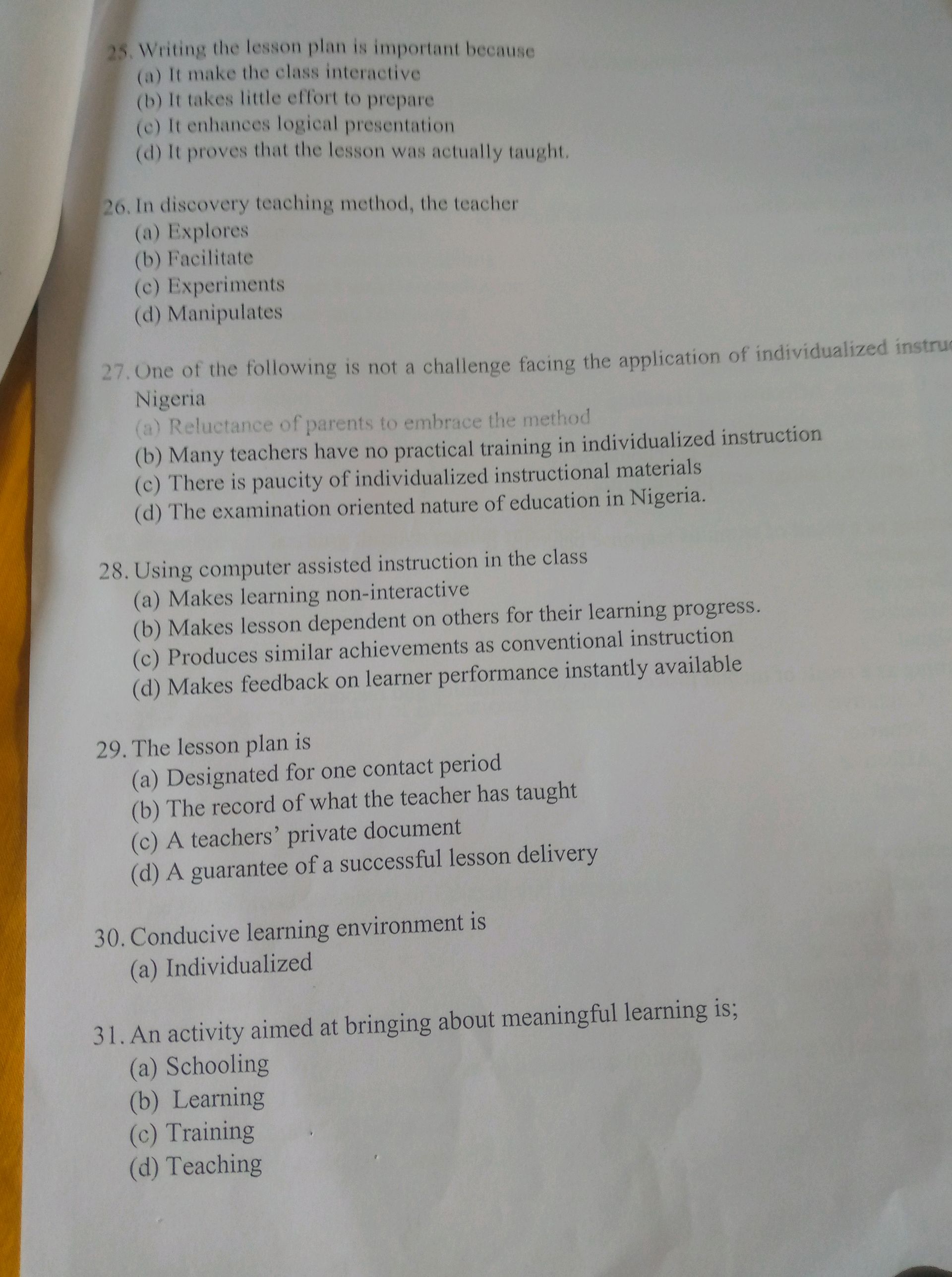 25. Writing the lesson plan is important | StudyX