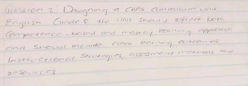 Question 2: Designing a CAPS curriculum unit | StudyX