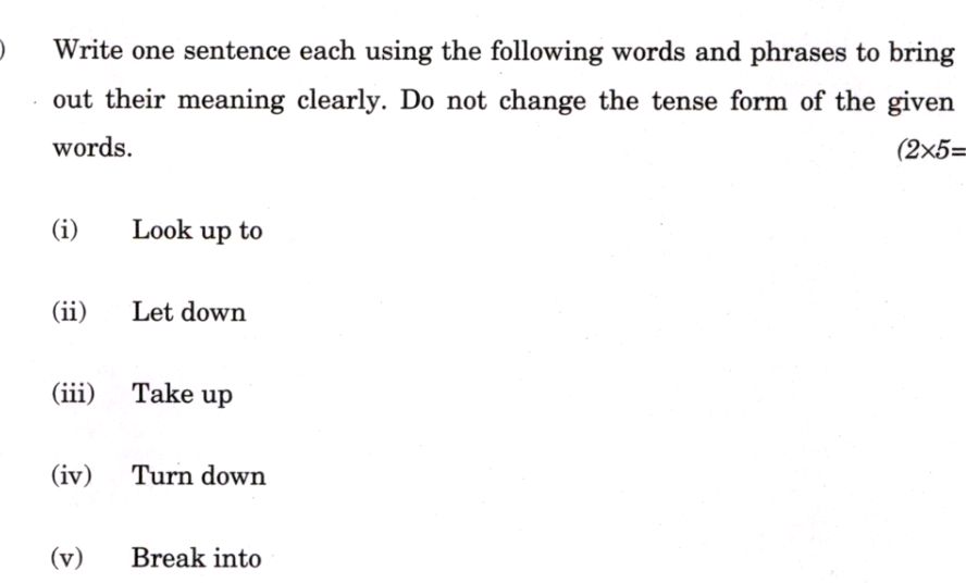 Write one sentence each using the following