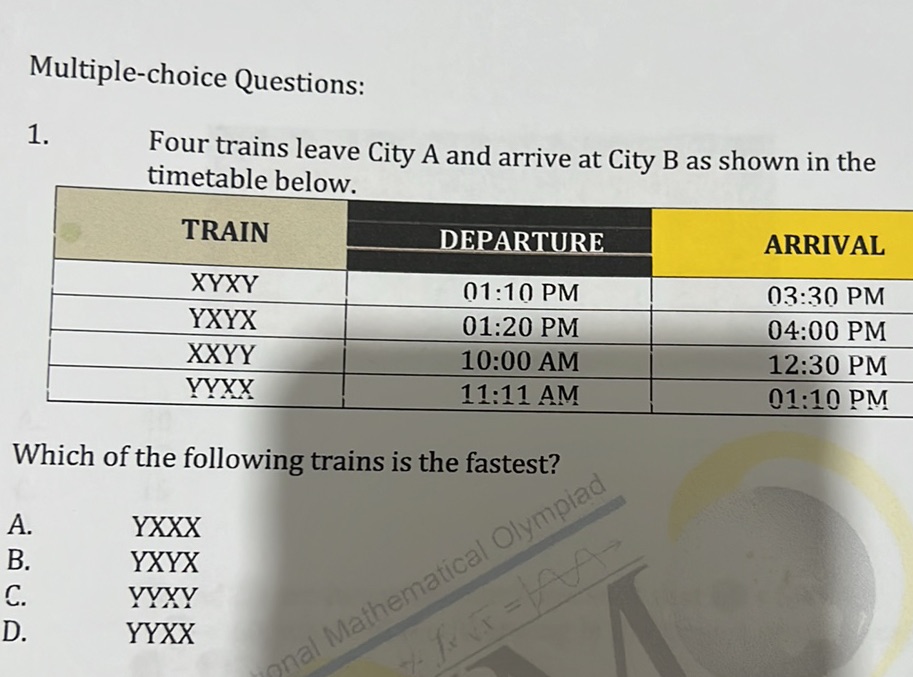 Four trains leave City A and arrive at City | StudyX