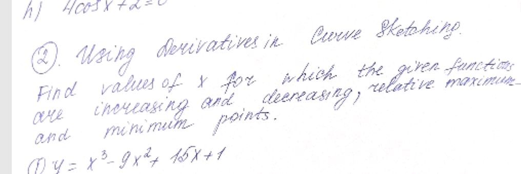 2. Using Derivatives in Curve Sketching. | StudyX