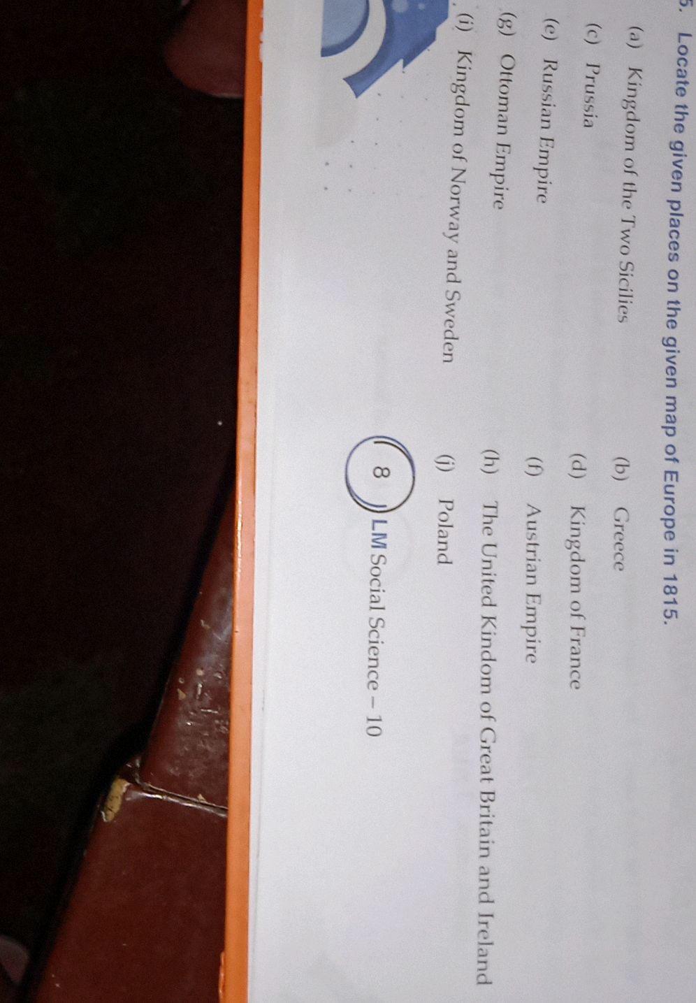 5. Locate the given places on the given map | StudyX