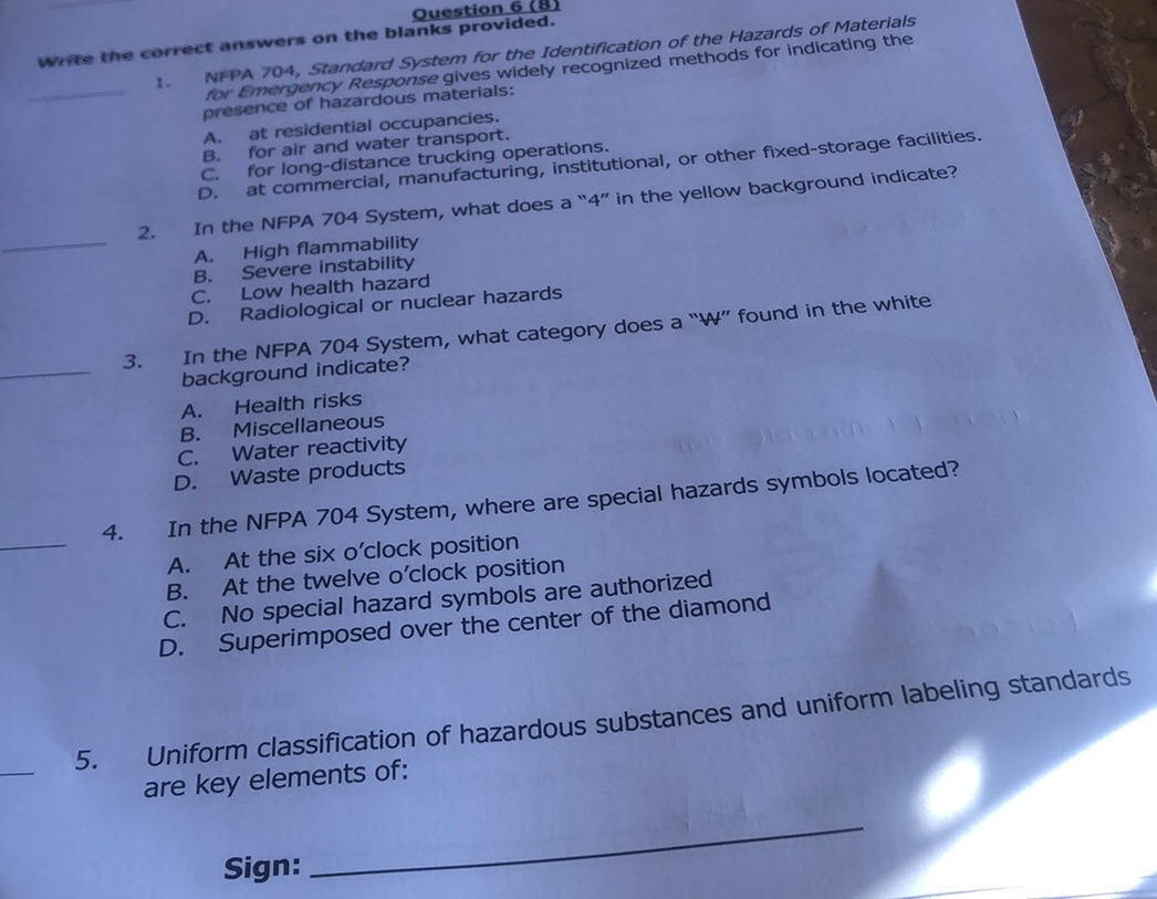 1. NFPA 704, Standard System for the | StudyX