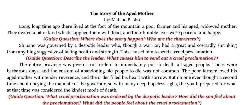 The Story of the Aged Mother by: Matsuo | StudyX