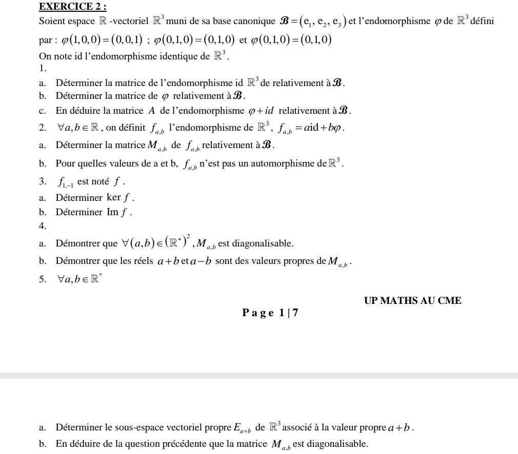 EXERCICE 2: Soient espace $ {R}$ -vectoriel | StudyX