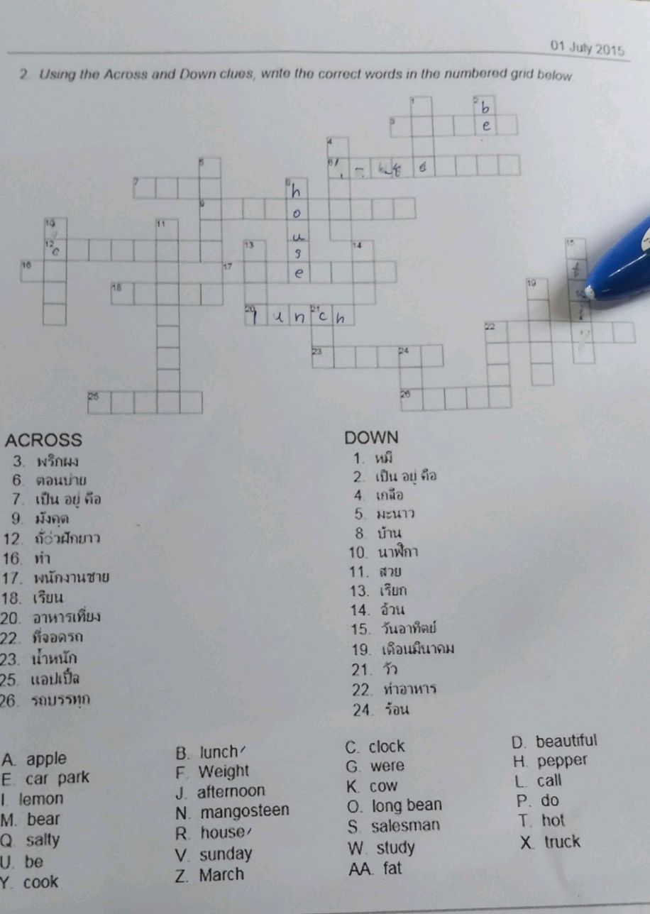 2. Using the Across and Down clues, write | StudyX