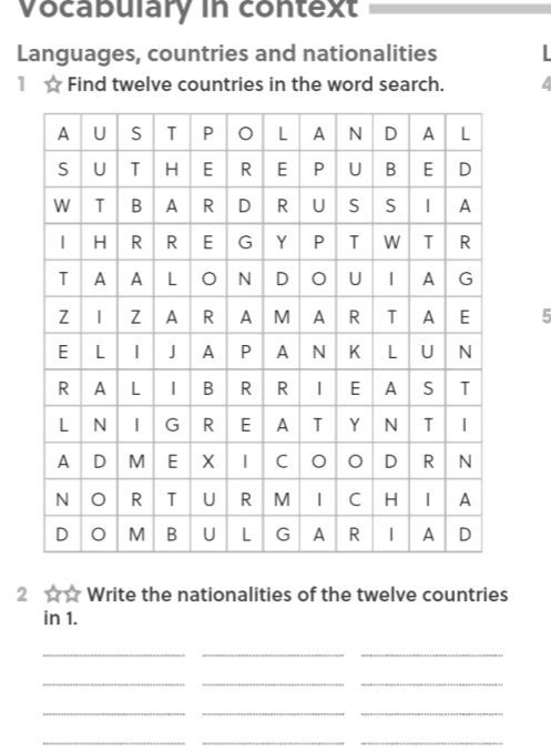 1. Find twelve countries in the word search. | StudyX
