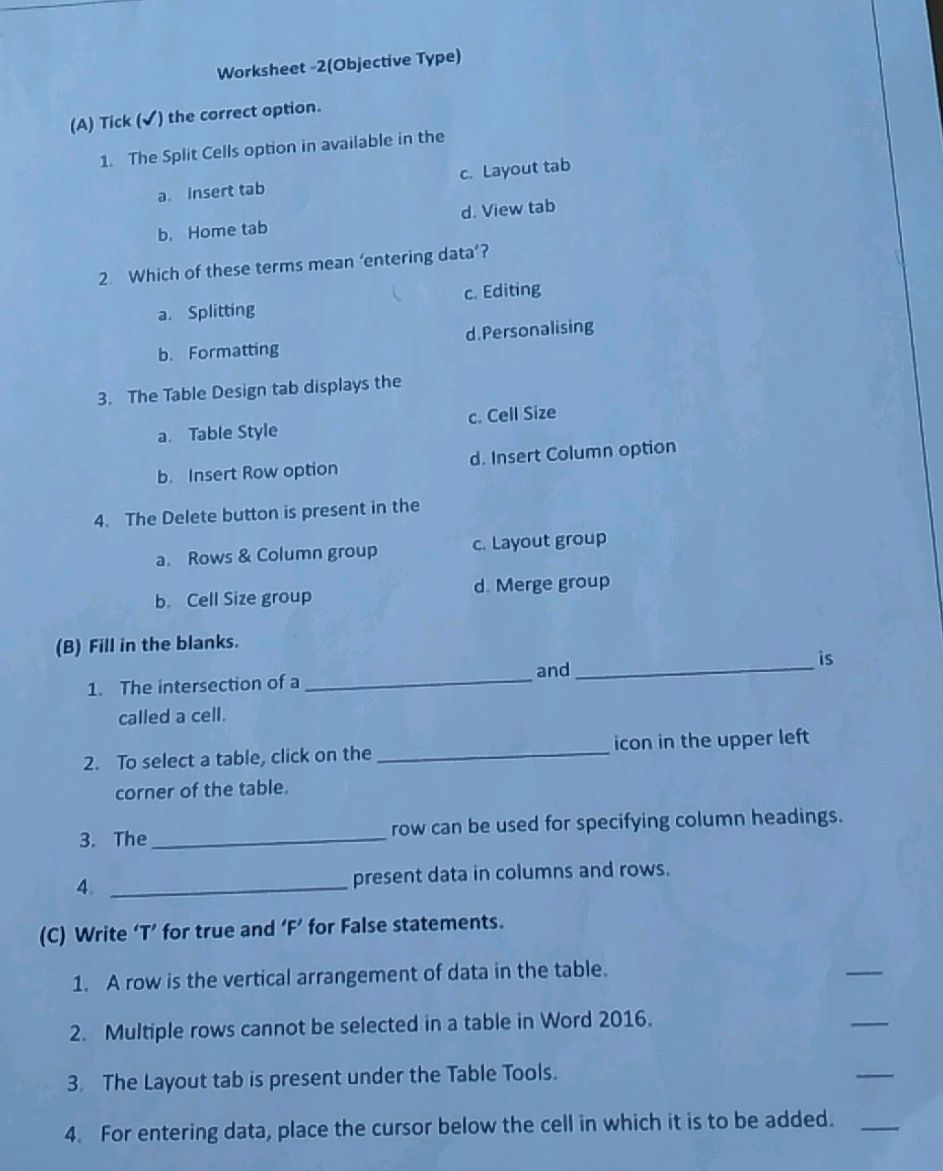 (A) Tick ( ) the correct option. 1. The | StudyX