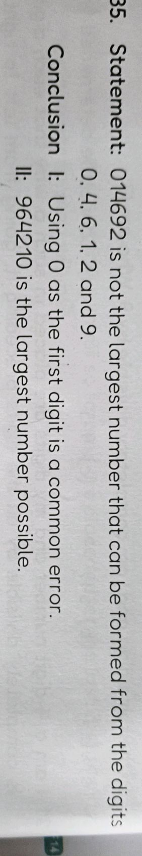 35. Statement: 014692 is not the largest | StudyX