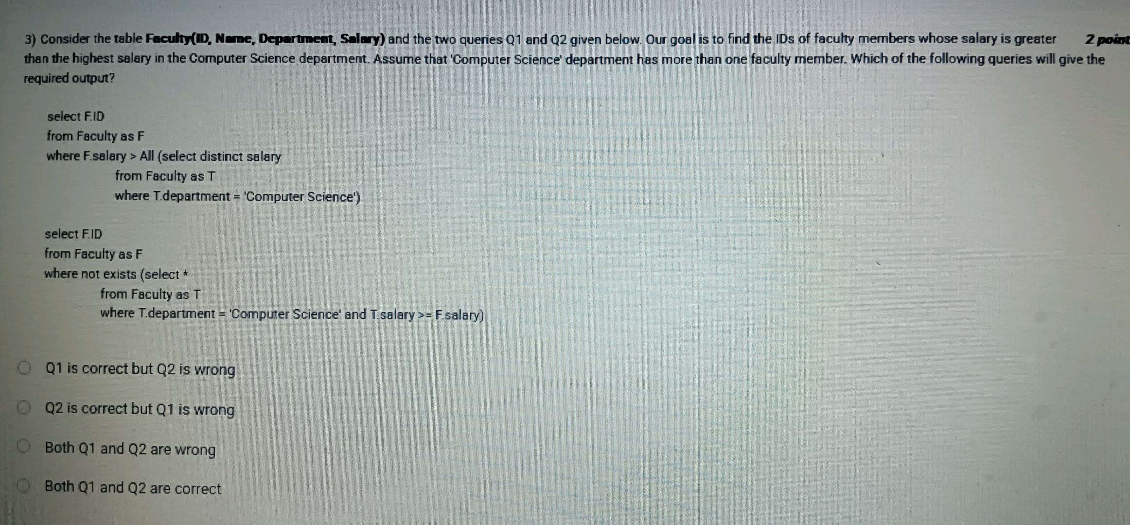 3) Consider the table Faculty(ID, Name, | StudyX