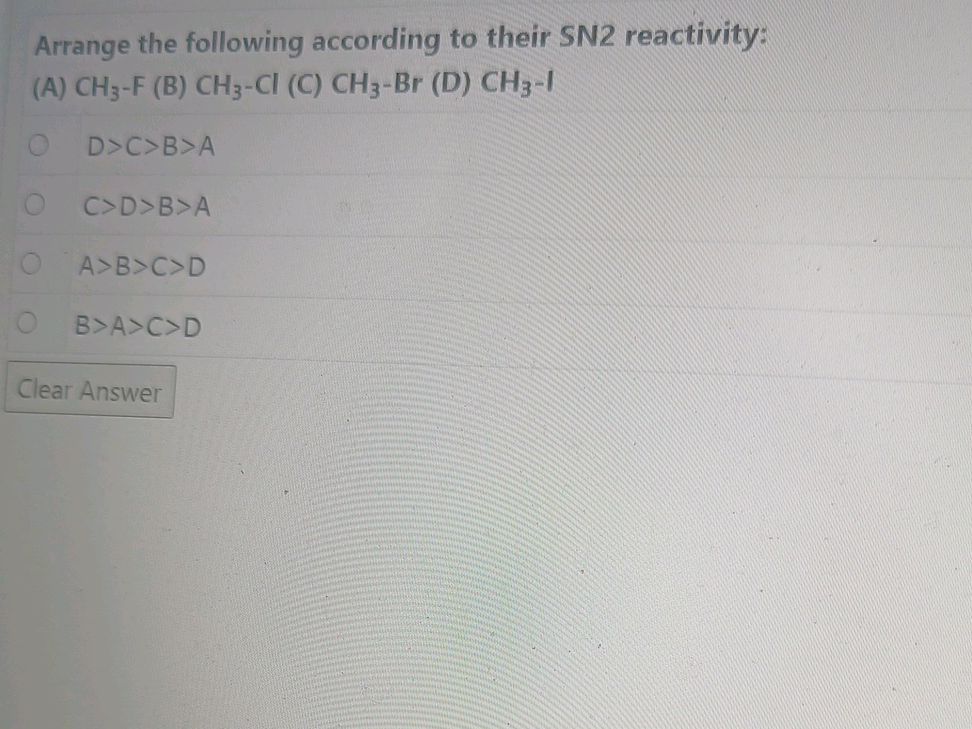 Arrange the following according to their SN2 | StudyX