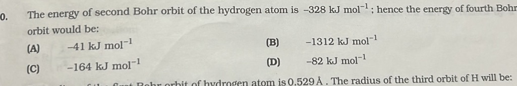 The energy of second Bohr orbit of the | StudyX