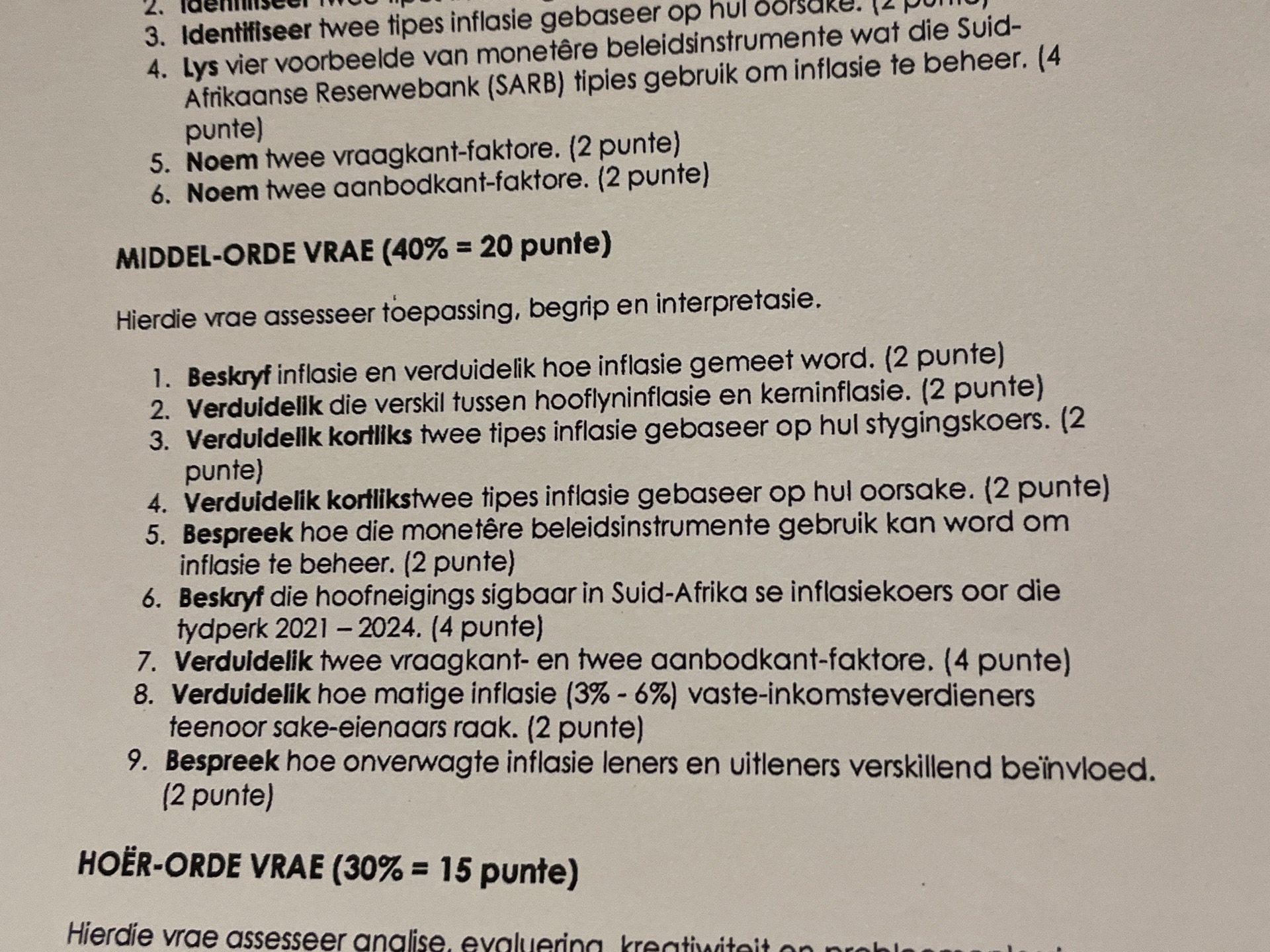 2. 3. Identifiseer twee tipes inflasie | StudyX