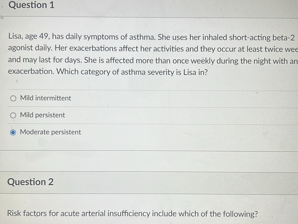 Question 1 Lisa, age 49, has daily symptoms | StudyX