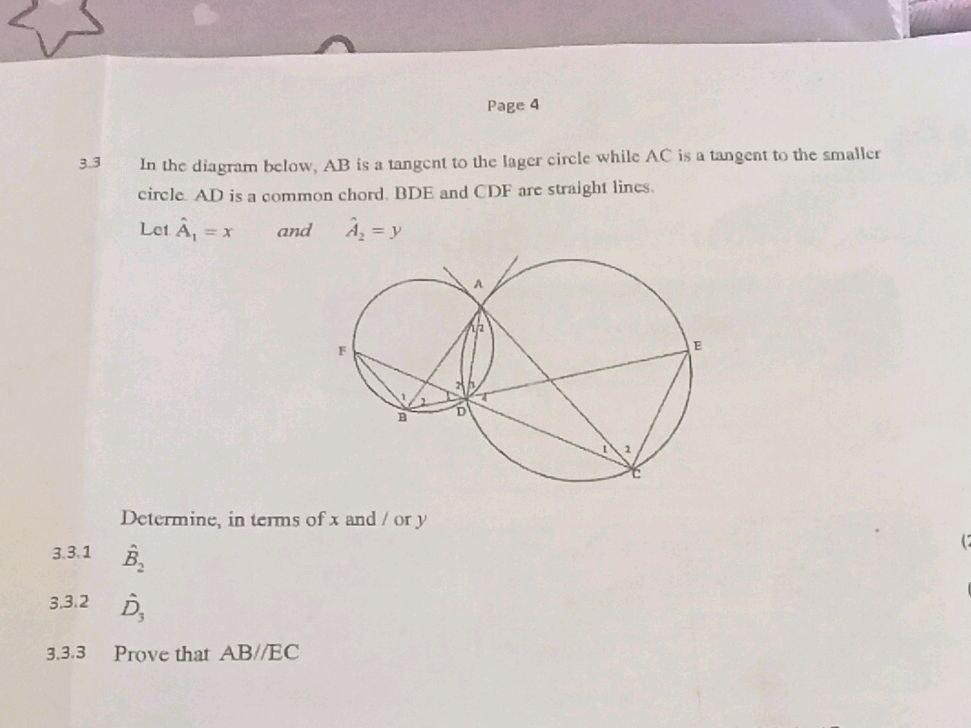In the diagram below, AB is a tangent to the | StudyX