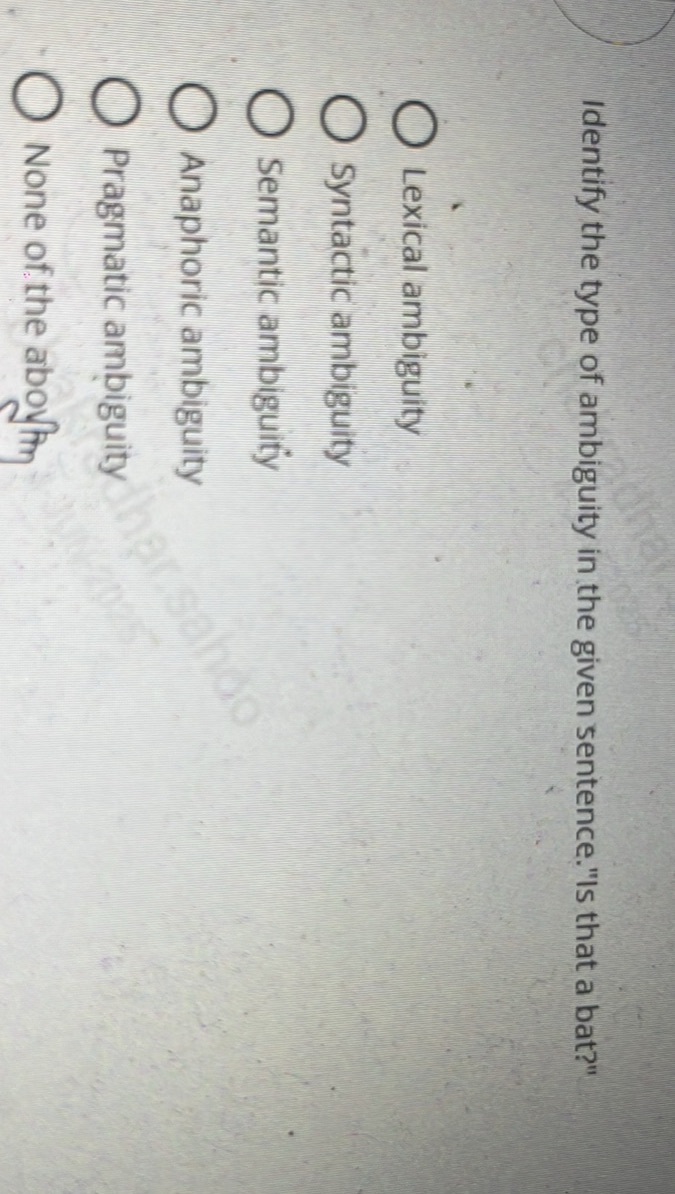 Identify the type of ambiguity in the given | StudyX