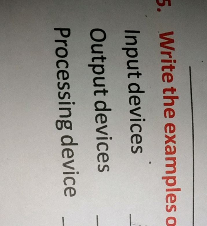 5. Write the examples of: Input devices | StudyX
