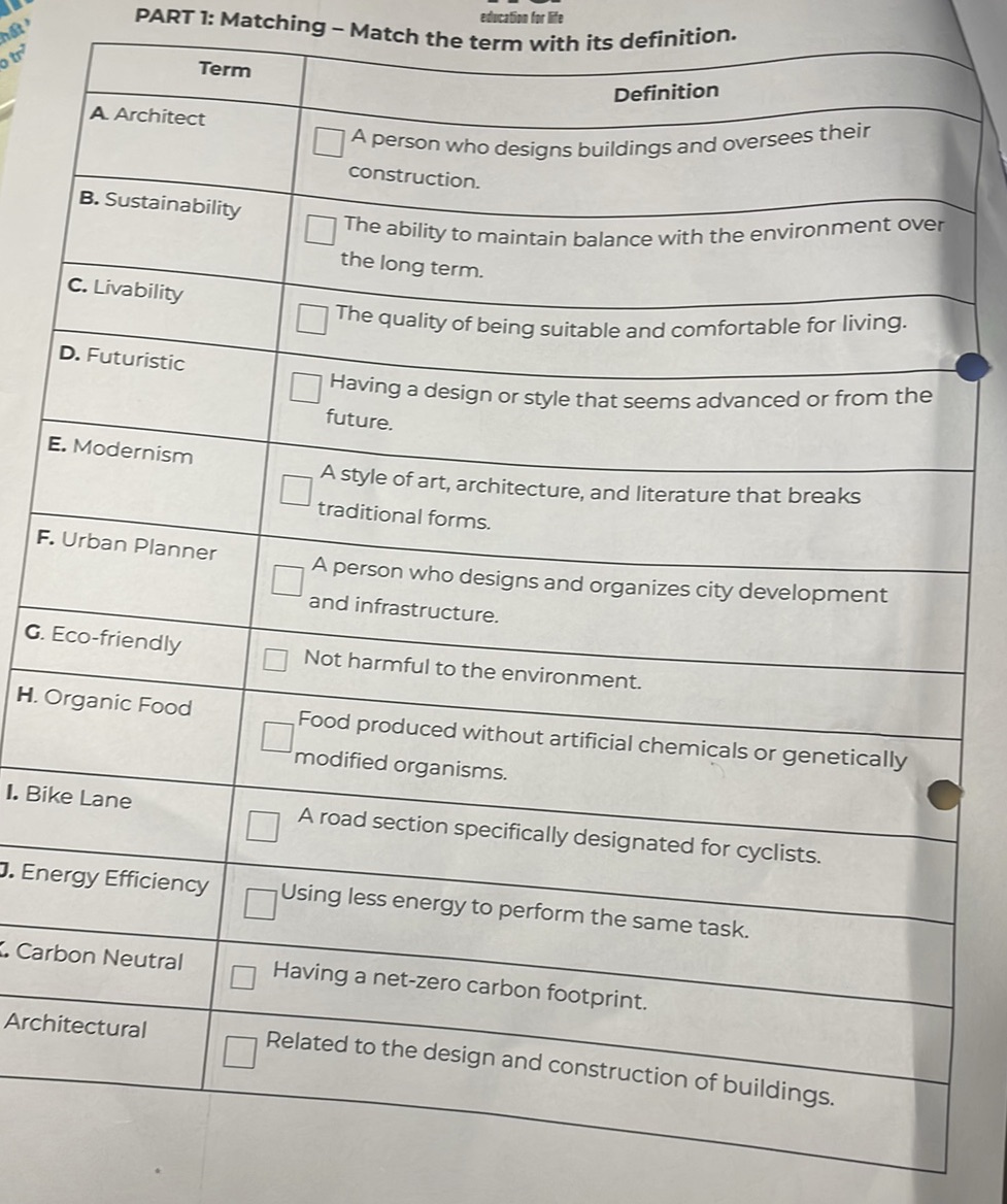 PART 1: Matching - Match the term with its | StudyX