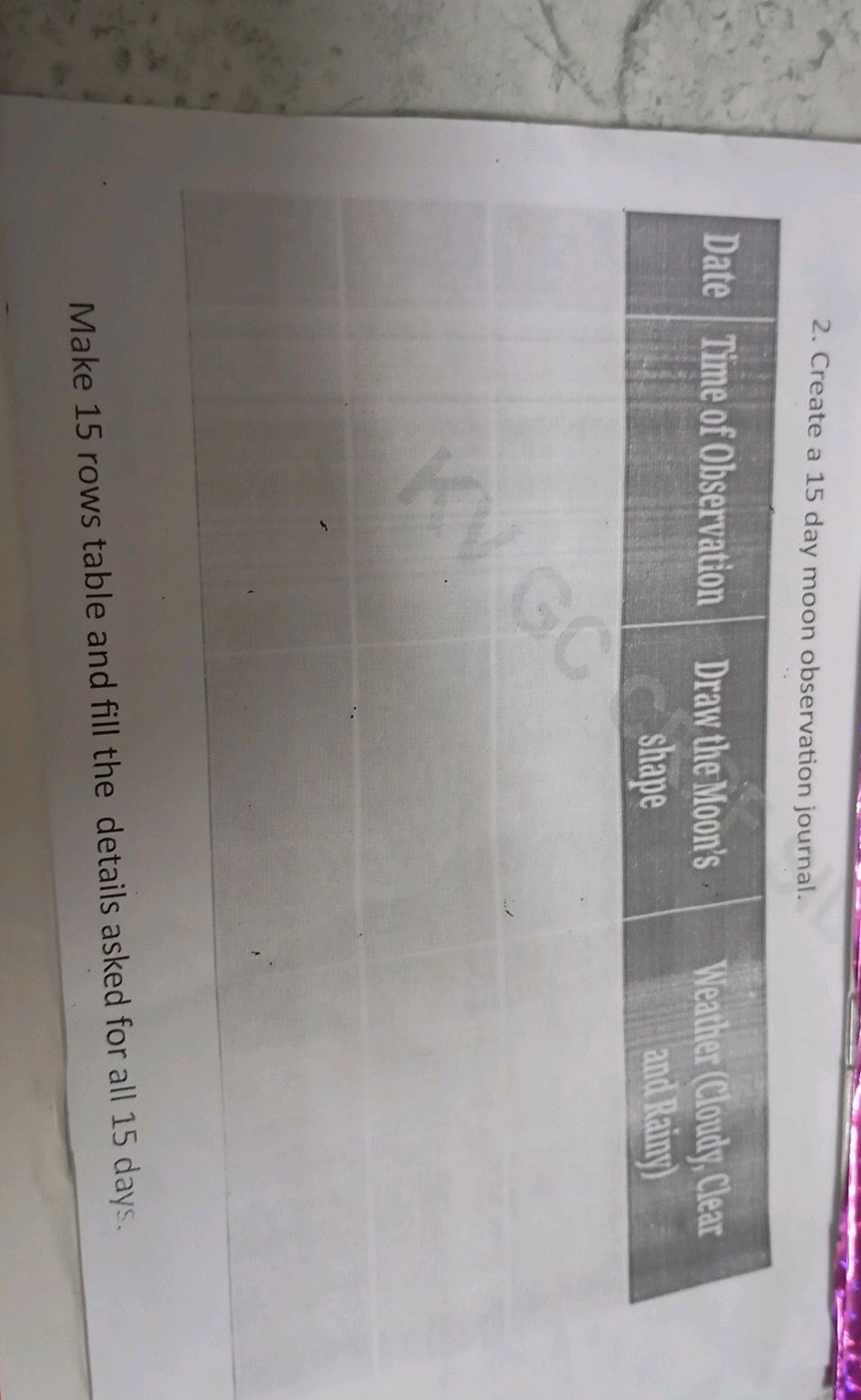 2. Create a 15 day moon observation journal. | StudyX