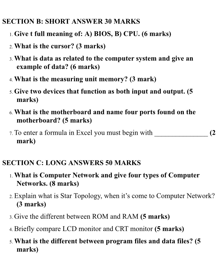 SECTION B: SHORT ANSWER 30 MARKS 1. Give t | StudyX
