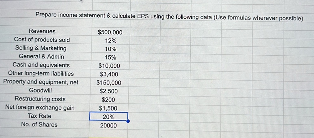 Prepare income statement calculate EPS | StudyX