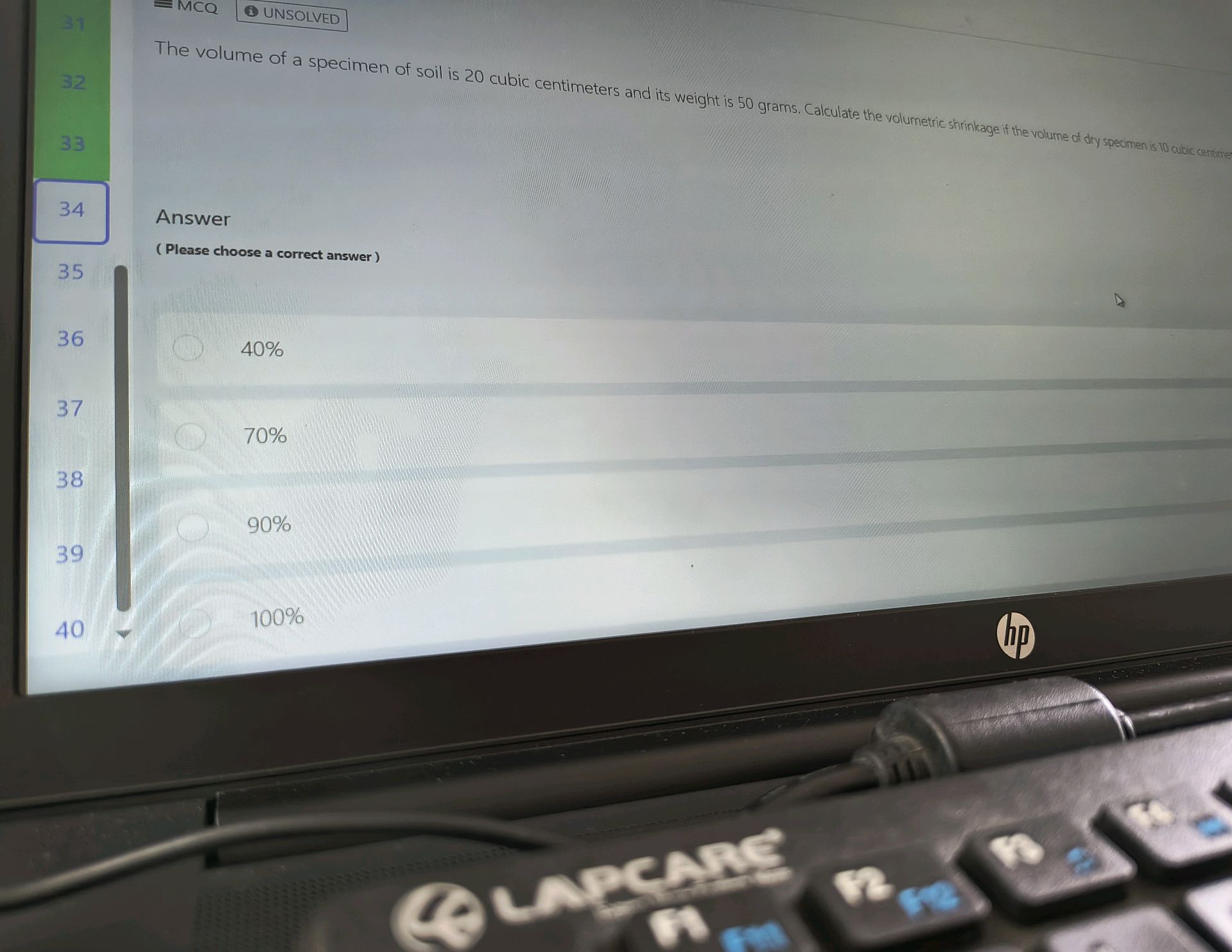 The volume of a specimen of soil is 20 cubic | StudyX