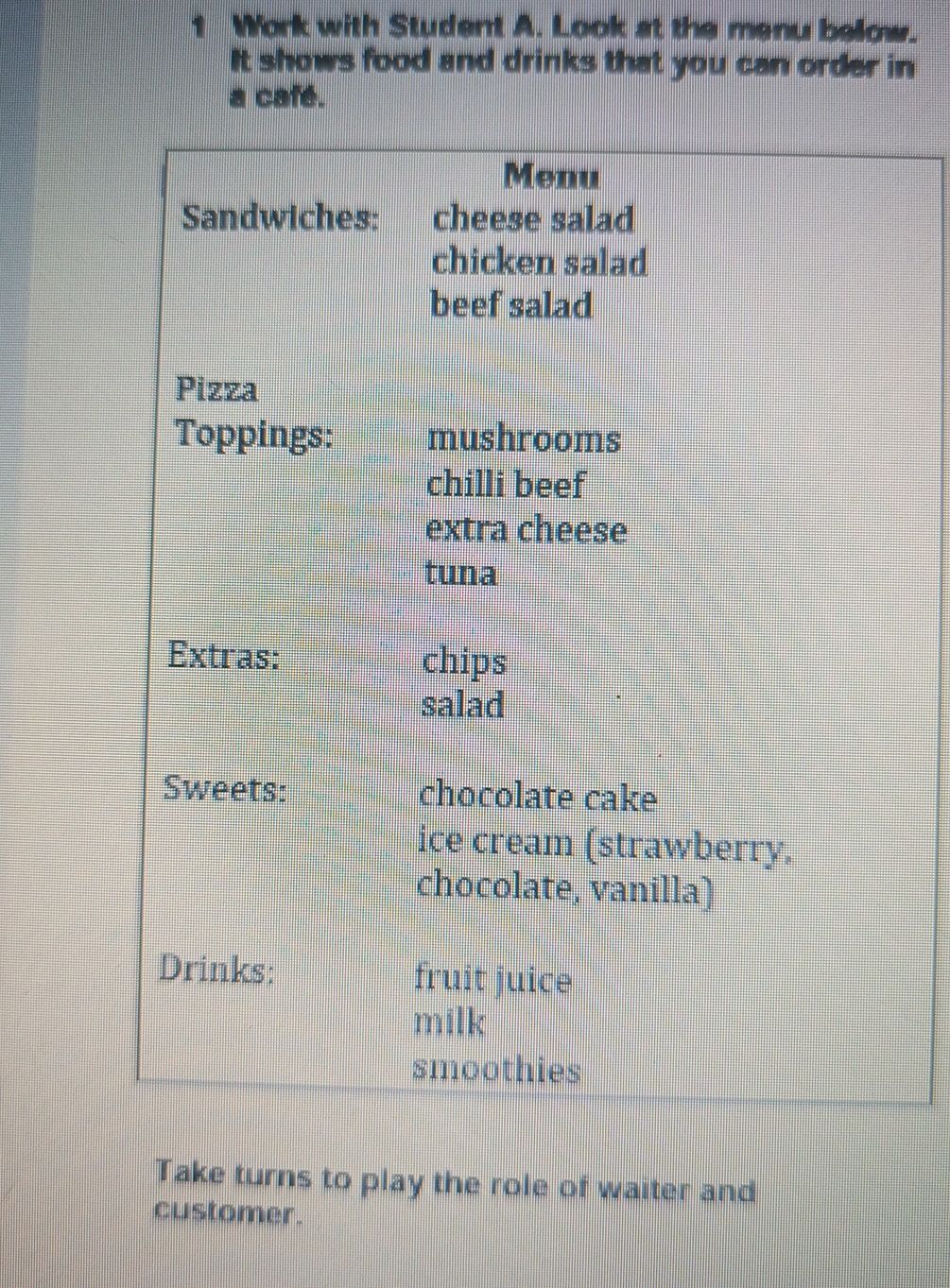 1 Work with Student A. Look at the menu | StudyX