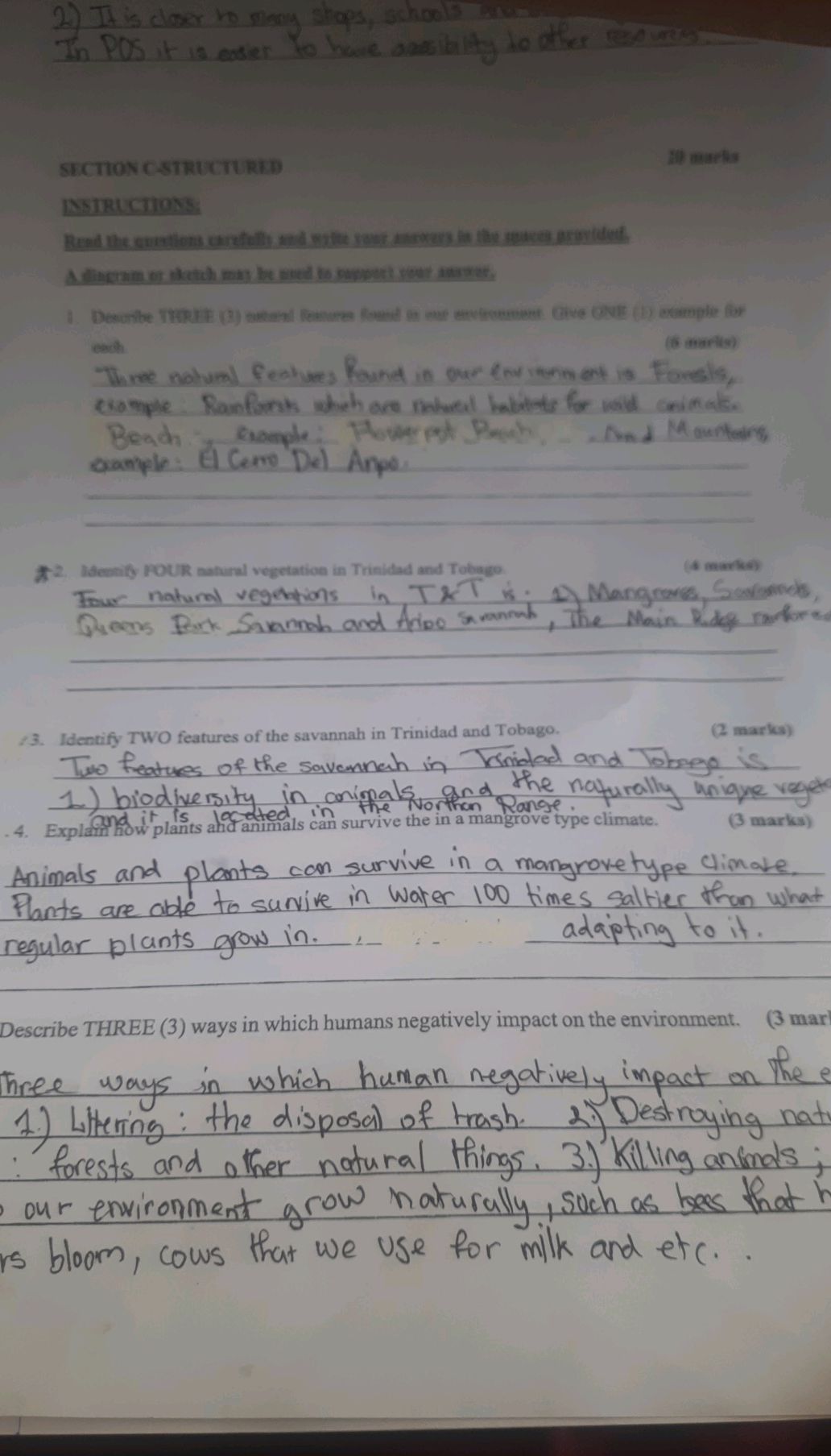 1. Describe THREE (3) natural features found | StudyX