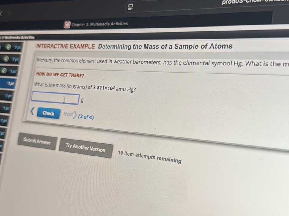 What is the mass (in grams) of 3.811x10³ amu | StudyX