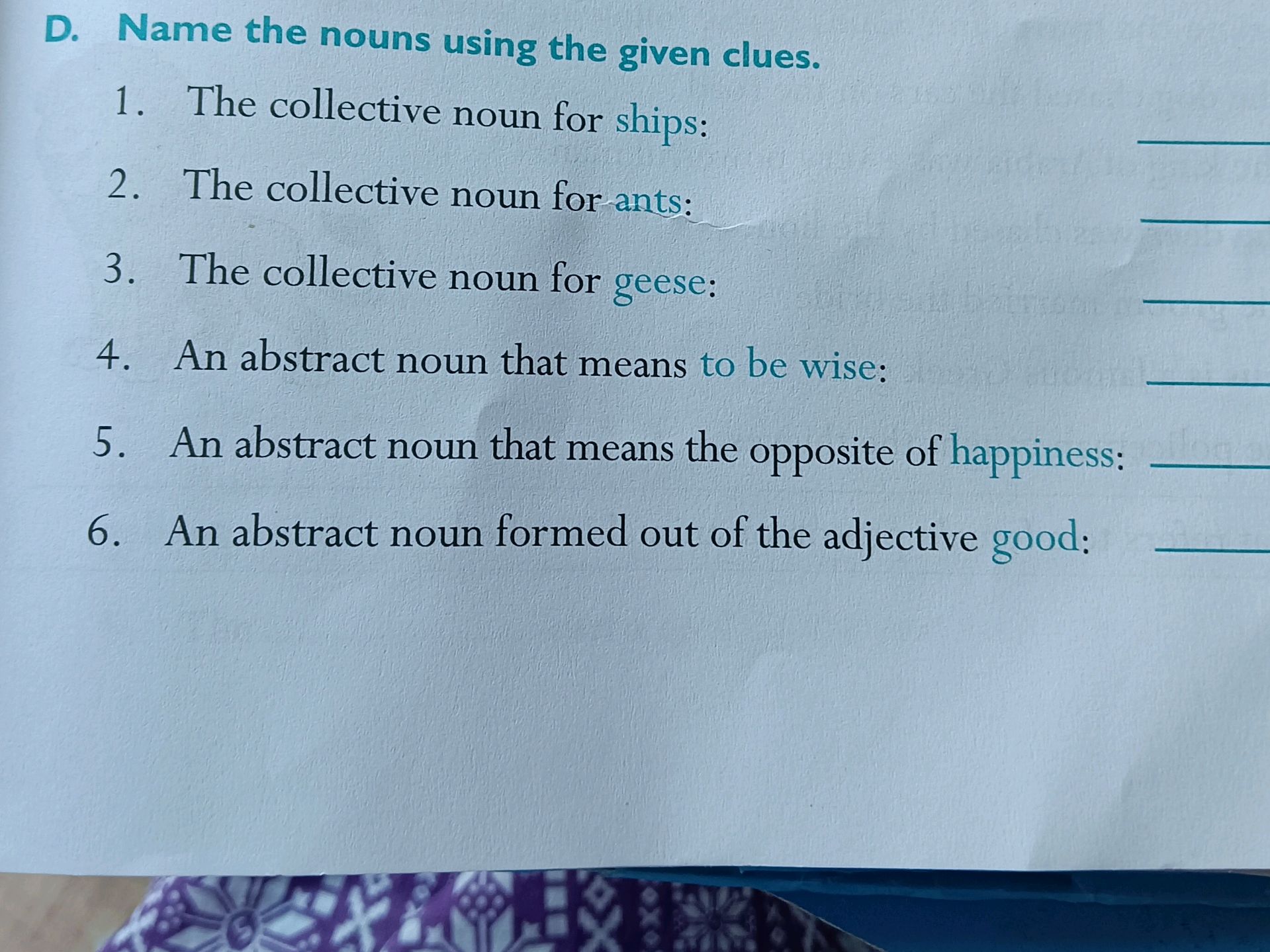 D. Name the nouns using the given clues. 1. | StudyX