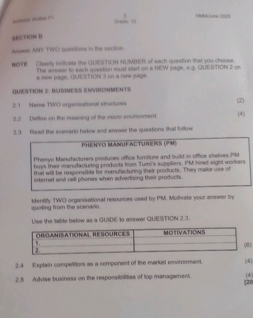 QUESTION 2: BUSINESS ENVIRONMENTS 2.1 Name | StudyX