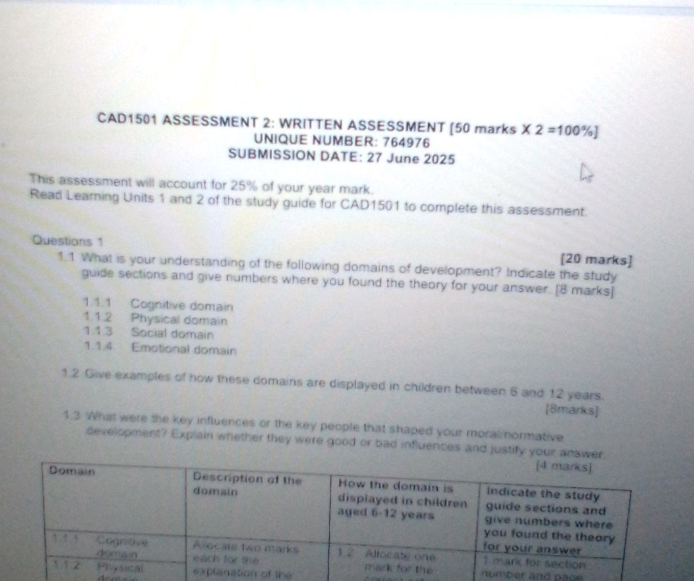 CAD1501 ASSESSMENT 2: WRITTEN ASSESSMENT [50