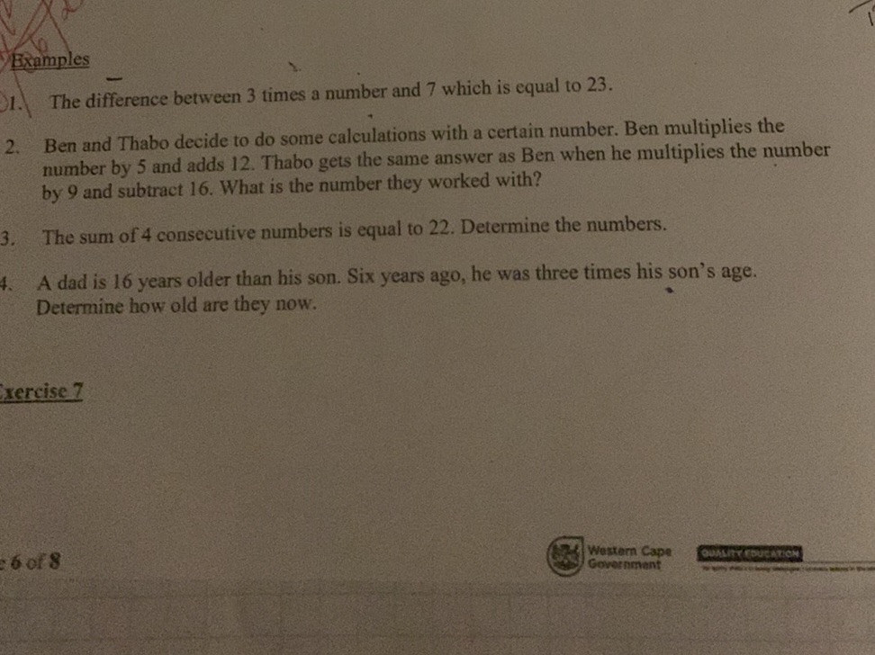 1. The difference between 3 times a number | StudyX