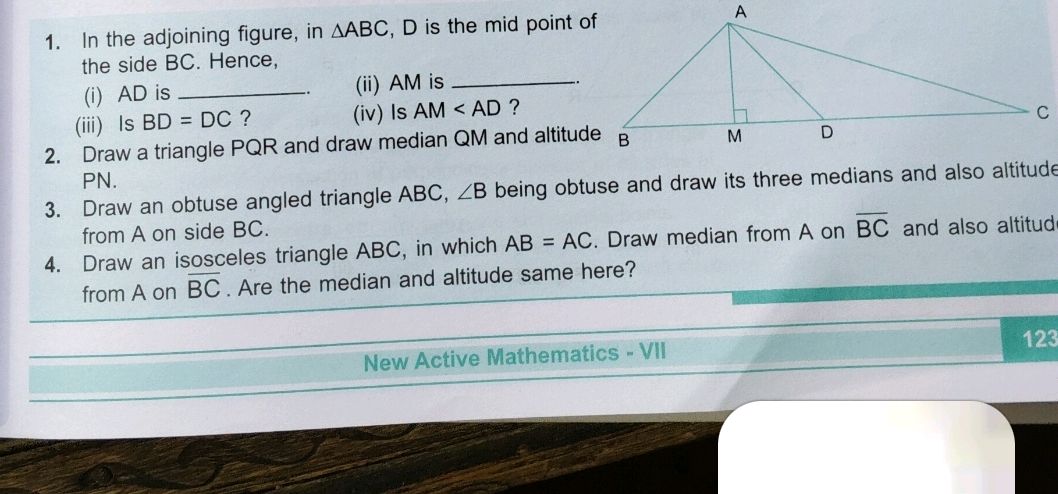 1. In the adjoining figure, in $ ABC$, D is | StudyX