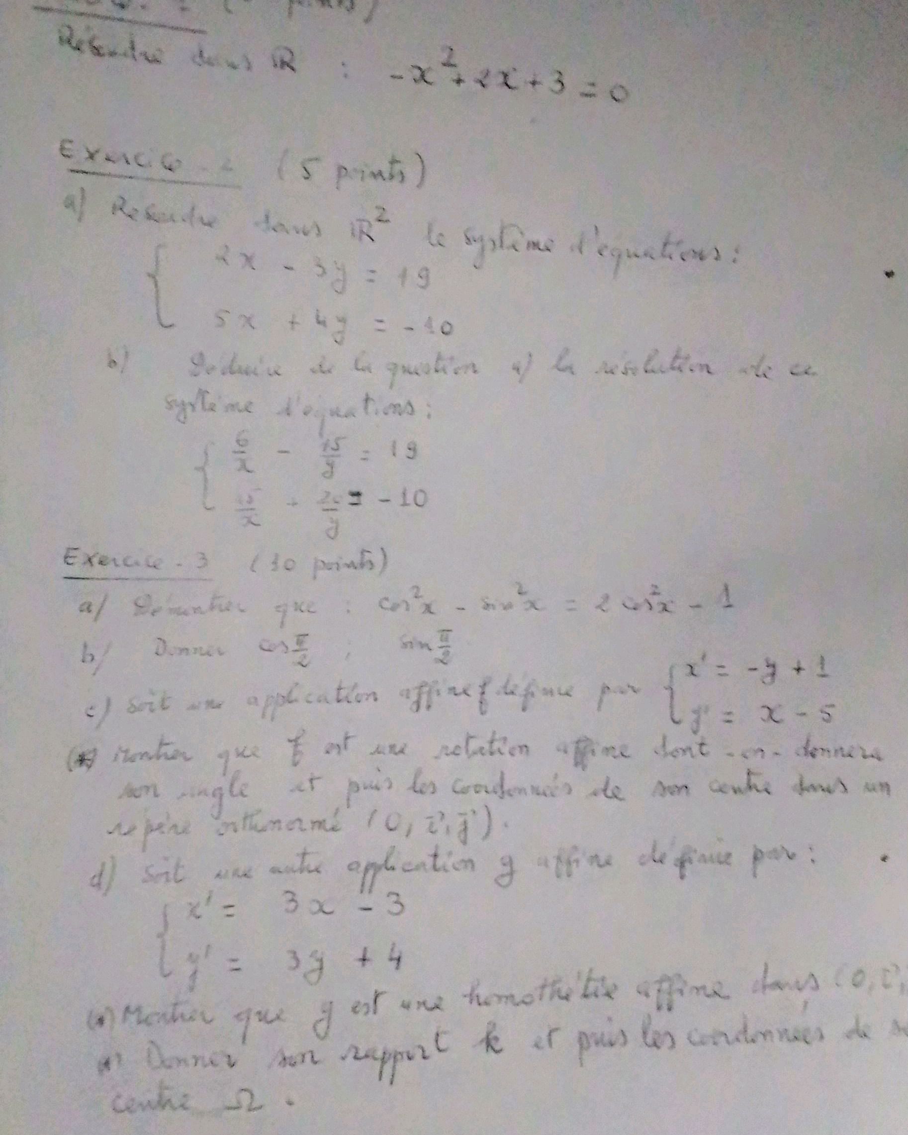 Résoudre dans ℝ : -x^2 + 2x + 3 = 0 | StudyX