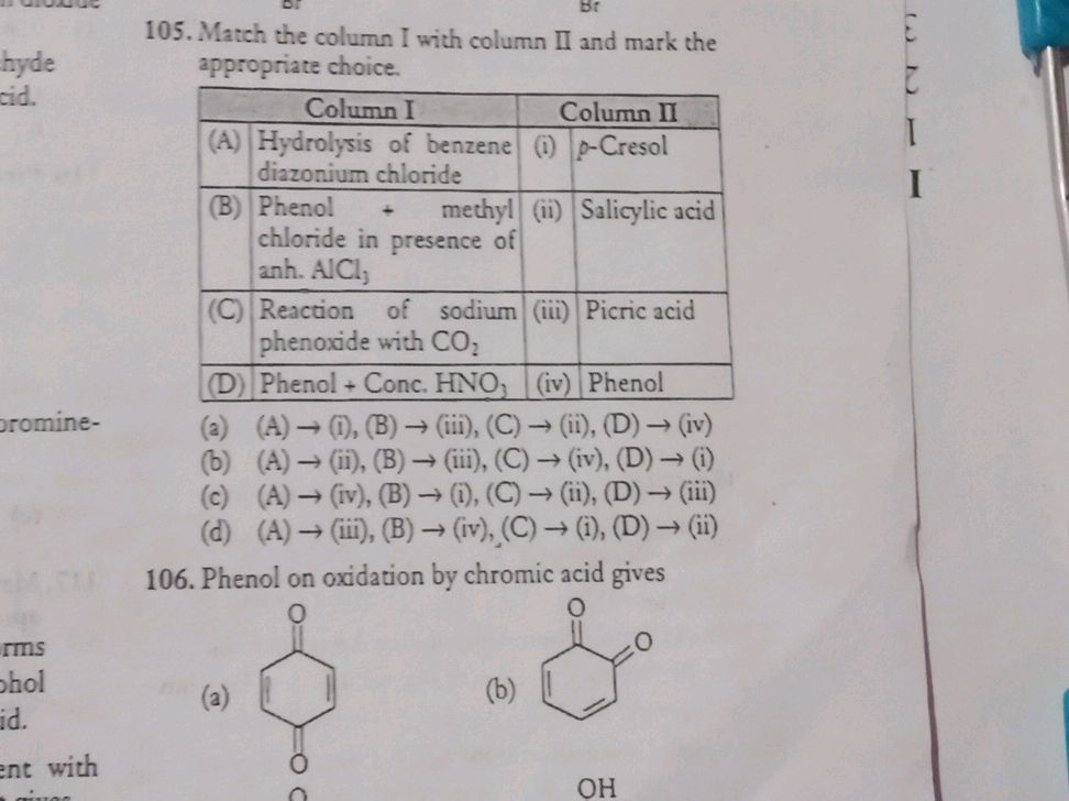 105. Match the column I with column II and | StudyX