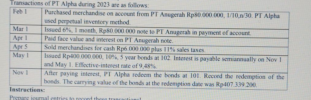 Transactions of PT Alpha during 2023 are as | StudyX