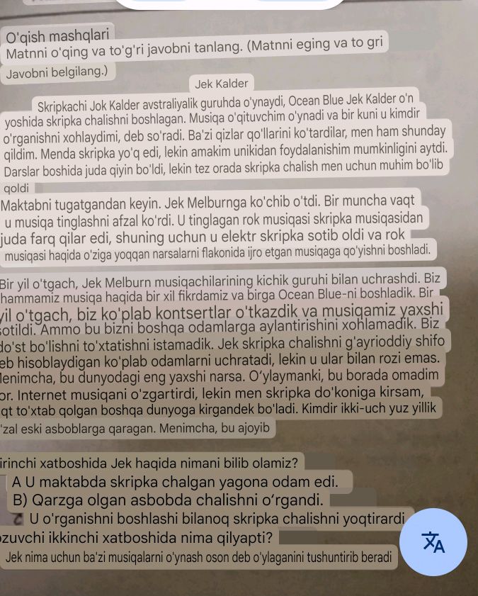 irinchi xatboshida Jek haqida nimani bilib | StudyX