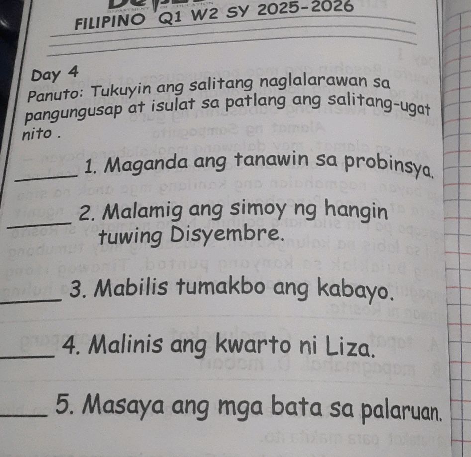 Panuto: Tukuyin ang salitang naglalarawan sa | StudyX