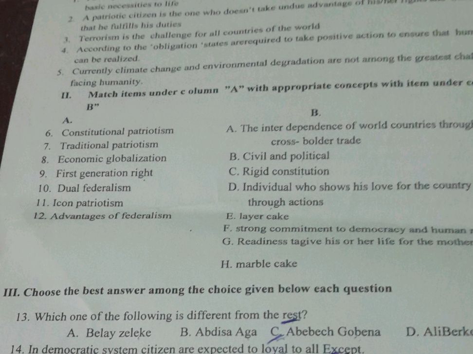 II. Match items under column "A" with | StudyX