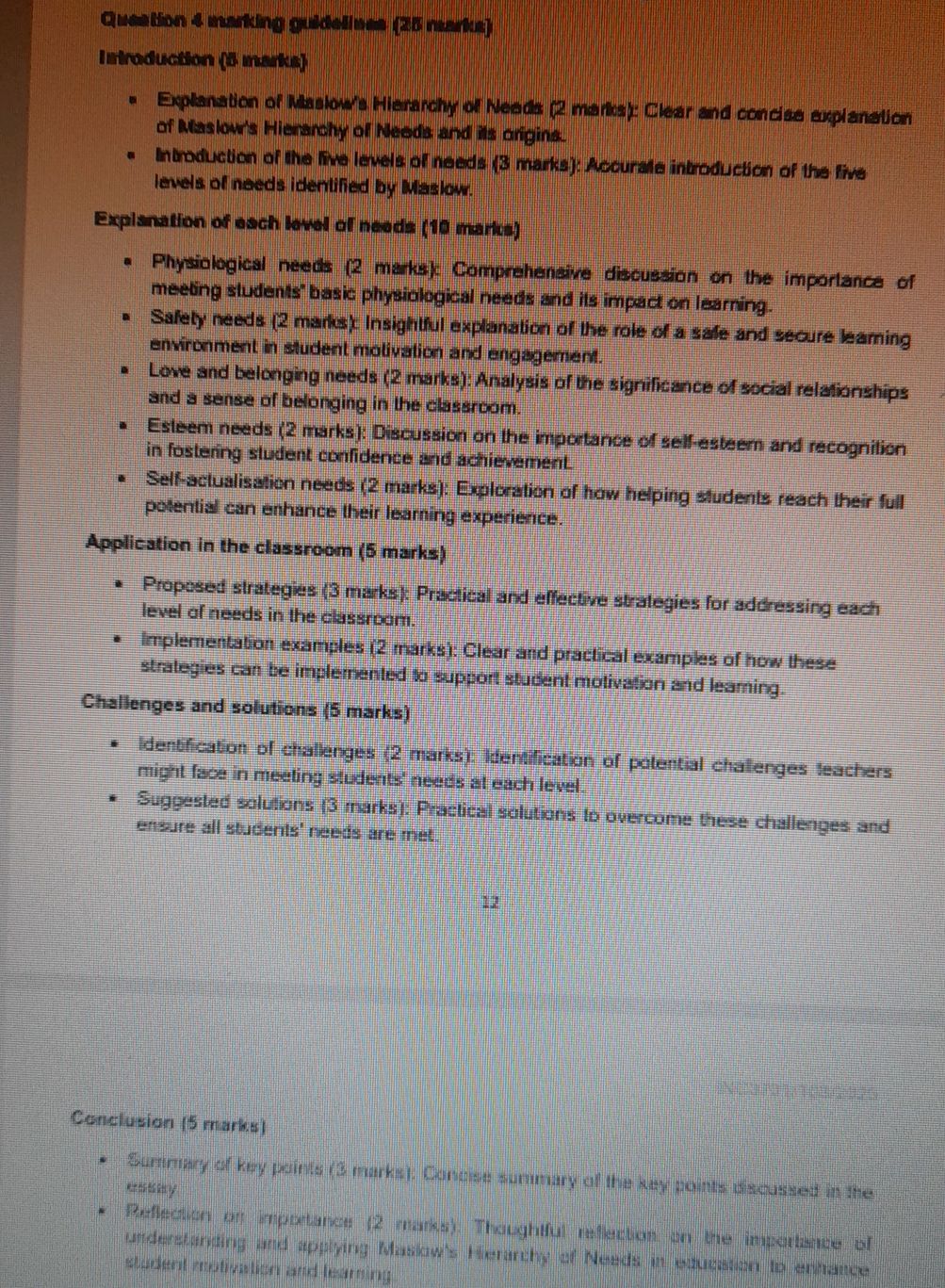 Question 4 marking guidelines (25 marks)