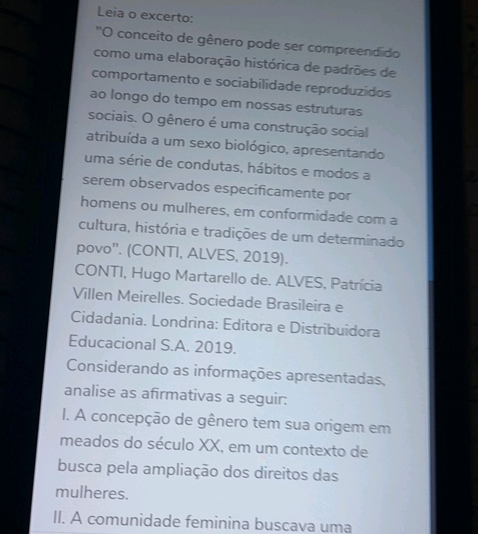 Leia o excerto: "O conceito de gênero pode | StudyX