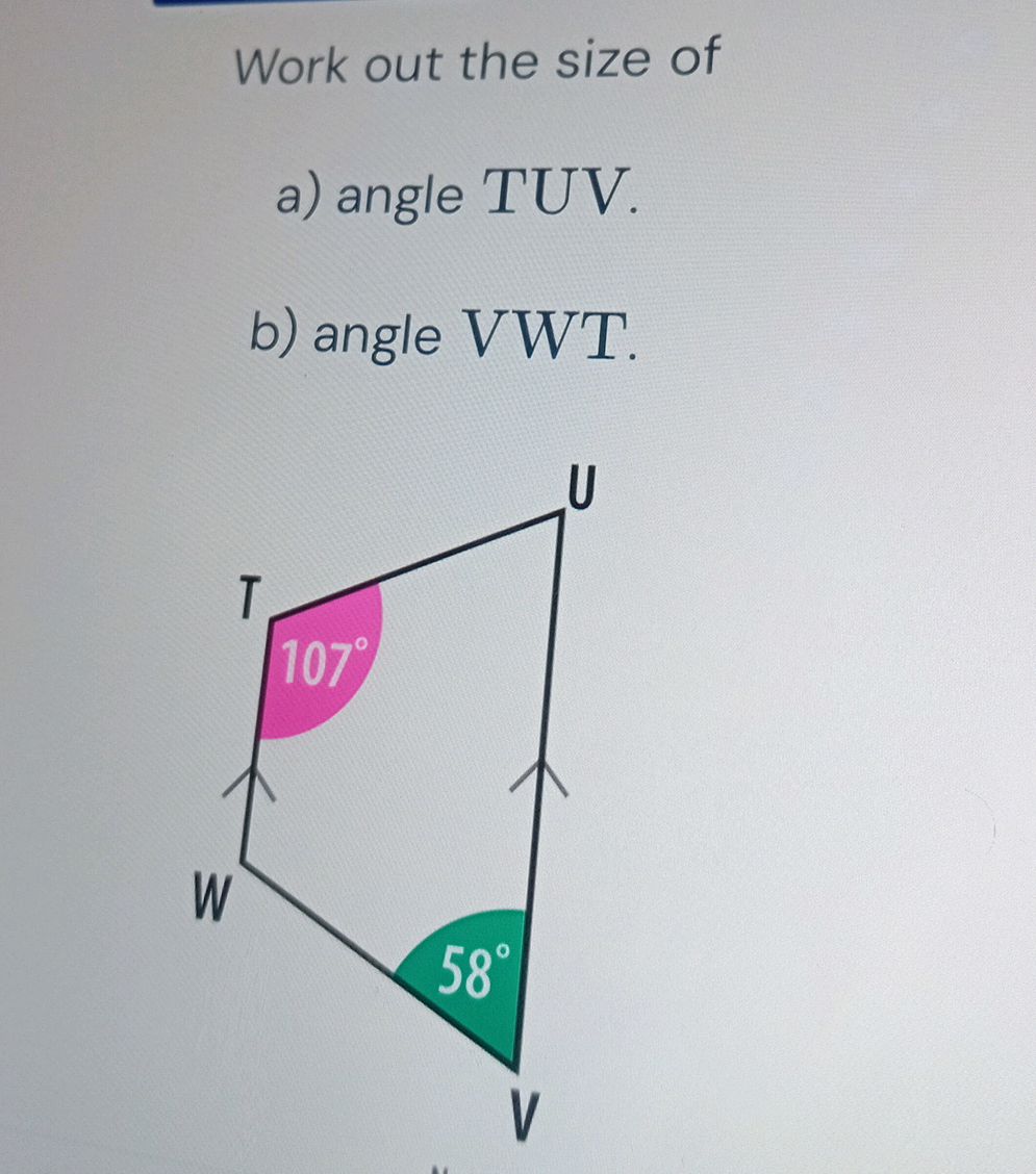 Work out the size of a) angle TUV. b) | StudyX