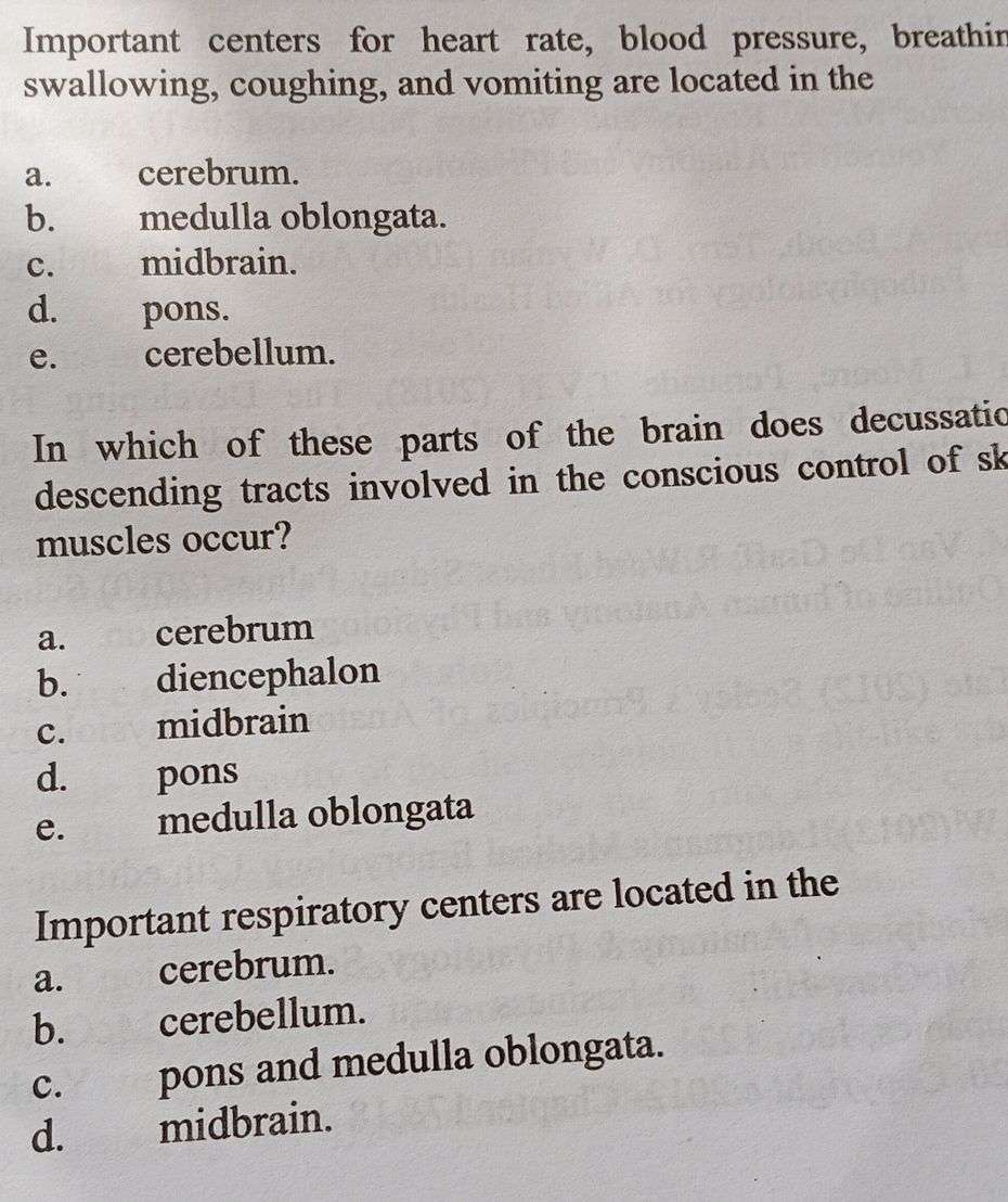 Important centers for heart rate, blood | StudyX