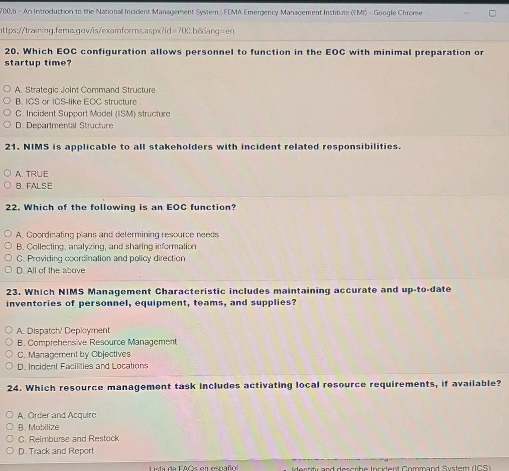 20. Which EOC configuration allows personnel | StudyX