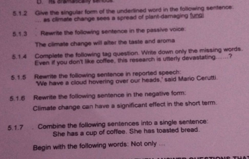 5.1.2 Give the singular form of the | StudyX