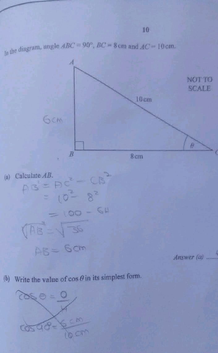 In the diagram, angle ABC = 90°, BC = 8cm | StudyX