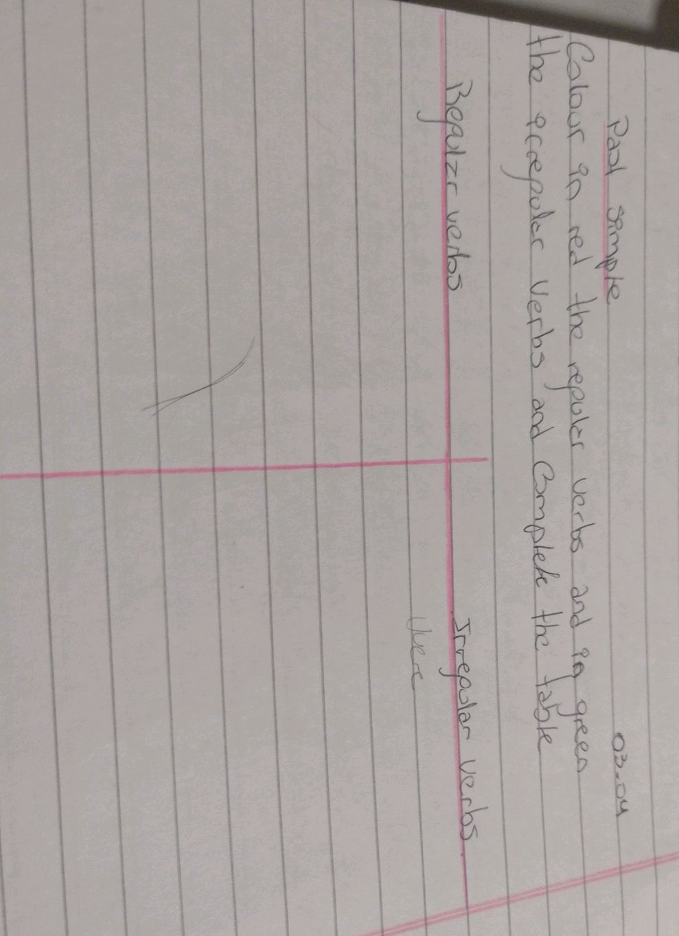 Past simple Colour in red the repuler verbs | StudyX